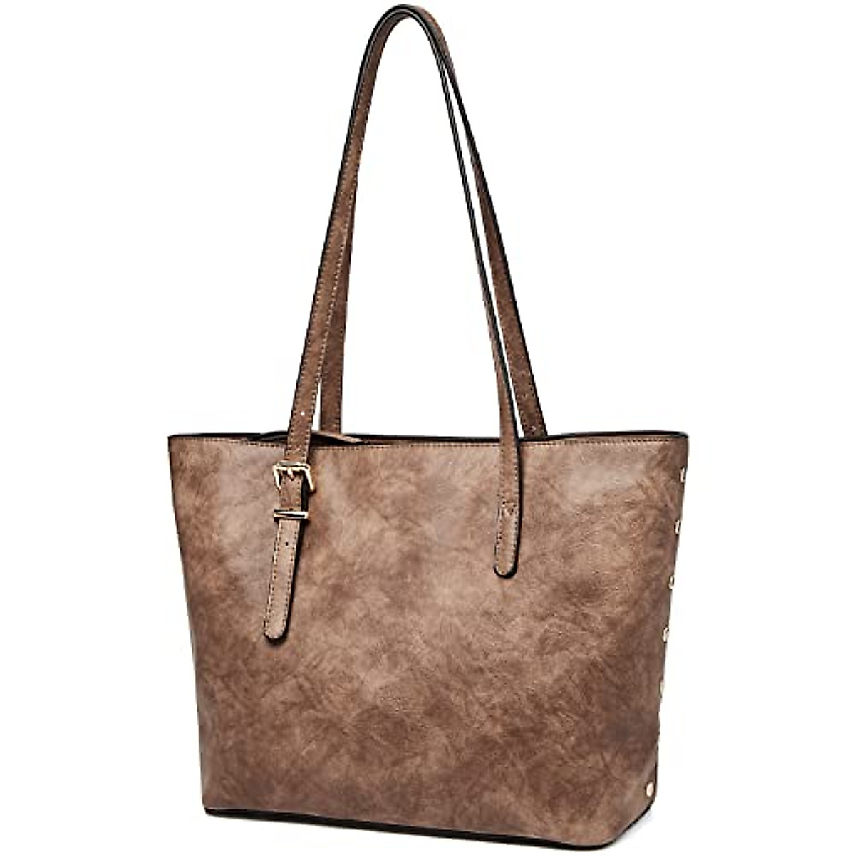 FOXLOVER Vegan Leather Tote Bags for Women Large Capacity Shoulder Bags Vintage Satchel Handbag Purse (Brown)