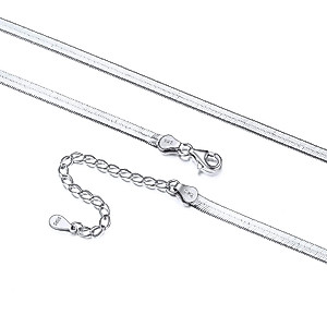 ChicSilver 925 Sterling Silver Herringbone Necklace for Women 3MM White Gold Plated Flat Snake Chain Choker Necklace Fashion Dainty Silver Snake Calvice Chain Short Necklace 12.5 Inch