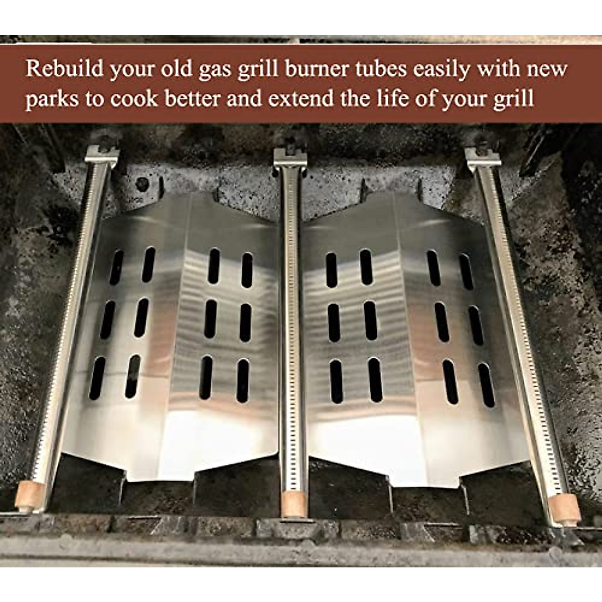 QuliMetal 304 Stainless Steel 17.5" Flavor Bars, Heat Deflector and Grill Burner for Weber Genesis 300 E310 E320 E330 S310 S330 (with Front Control Knobs)