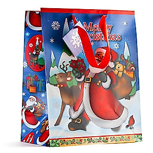 PREXTEX 12 Assorted 13 Inch Christmas Gift Bags: bulk tissue paper bags large size in assorted bright prints christmas bags for gifts party favors