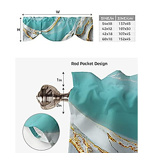 Tie Up Curtain Valance Window Topper 1 Panel 54x18in,Wild Agate Marble Stone Texture Adjustable Rod Pocket Short Window Shade Valances for Kitchen Bedroom Windows,Natural Abstract Aqua White Gold