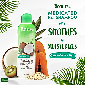TropiClean Medicated Dog Shampoo for Allergies & Itching | Tea Tree & Oatmeal Shampoo for Sensitive Skin | Natural Pet Shampoo | Made in USA | 20 oz