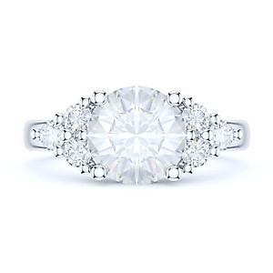 PRSTANI Sterling Silver Triple Three Sidestones 2CT Round Brilliant Cut Genuine Moissanite Promise Engagement Ring (4.5)