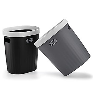 ZENFUN 2 Pack 4.7 Gallon Plastic Slim Trash Can with Press Ring, Narrow Garbage Bin Wastebasket Garbage Container Bin with Handles for Living Room, Bathroom, Kitchen, Office, Grey & Black