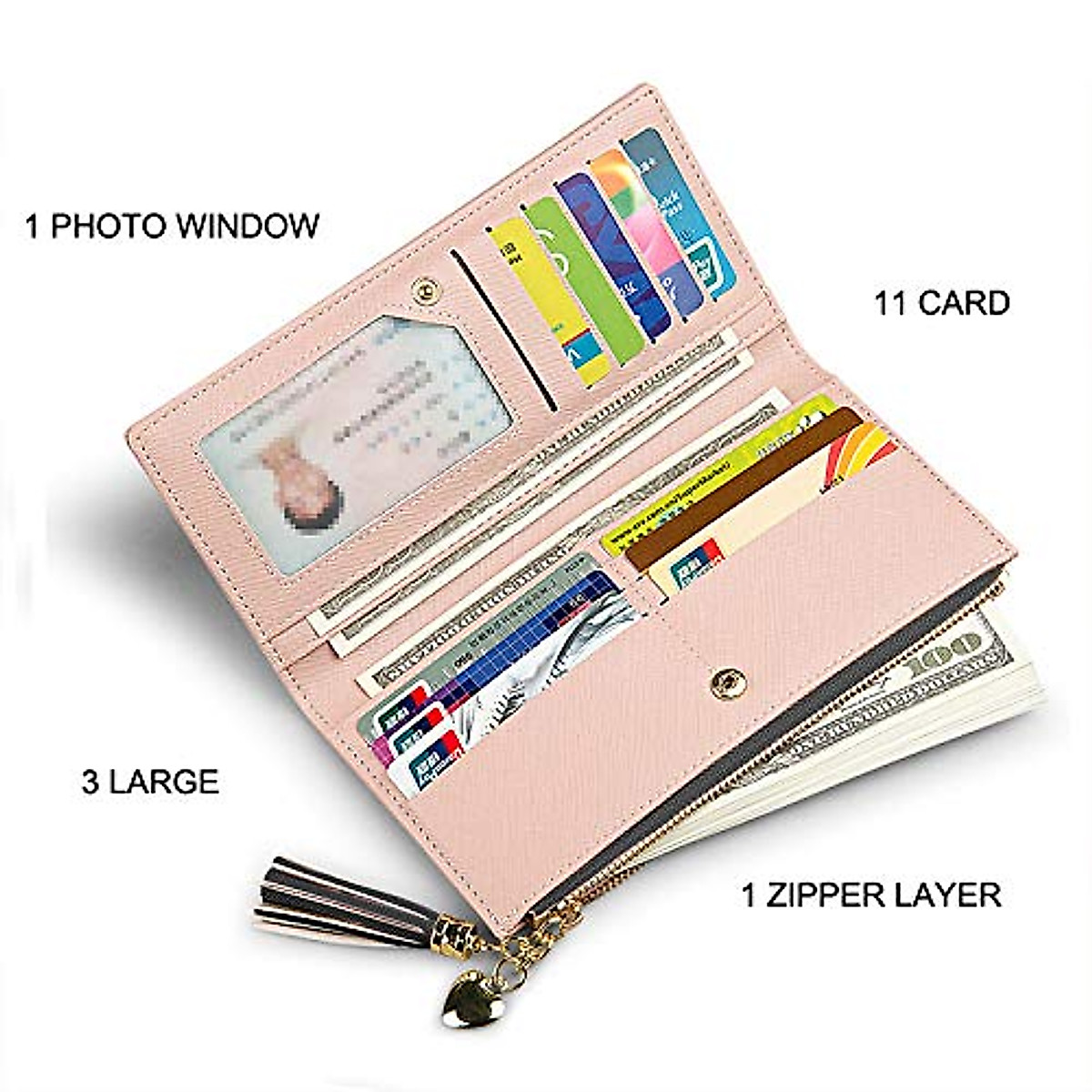 FFpaw Wallet Women RFID Blocking Small Womens Wallet Leather Slim Phone Clutch Long Coin Purse Travel Zipper Pocket Credit Card Holder for Women Ladies