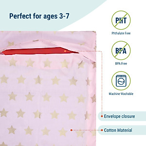 Wildkin Kids Nap Mat Cover – Soft, Sewn-in Flap, Durable & Fits 1.5" Vinyl Sleep Mats - Pink and Gold Stars