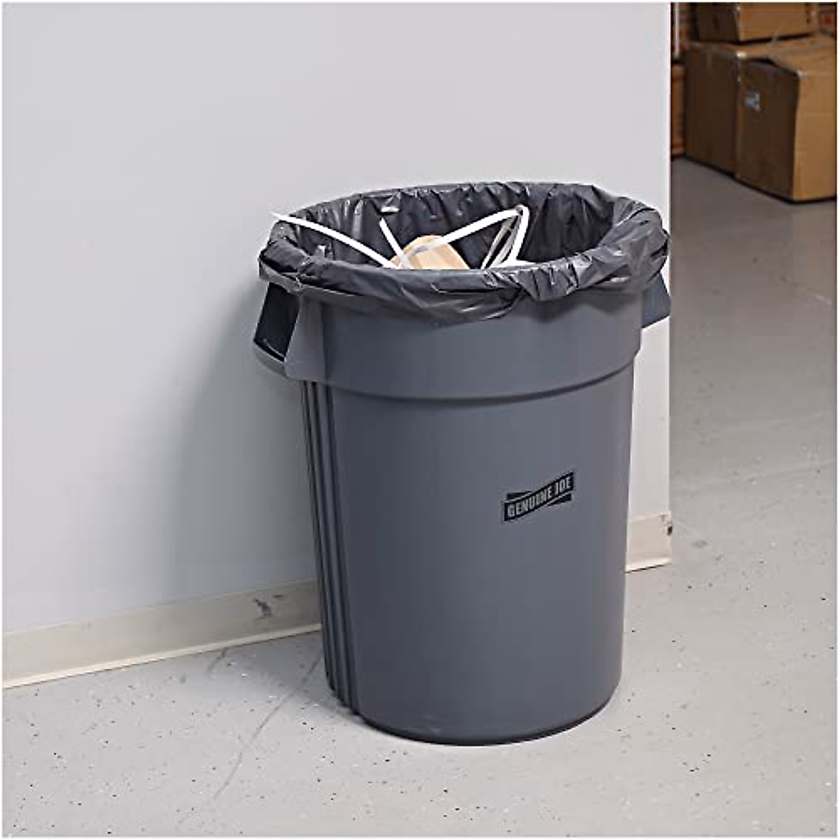 Genuine Joe GJO11581 Heavy-Duty Trash Container, 44 gal Capacity, 24" Height x 31.5" Width x 24" Depth, Gray