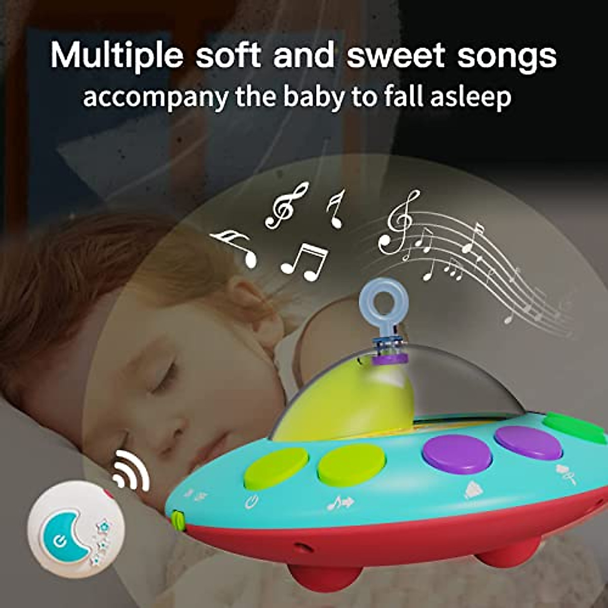 Eners Baby Crib Mobile with Music and Lights, Mobile for Crib with Remote Control, Rotation, Moon and Star Projection, Baby Crib Toys for Boys Girls (Yellow)