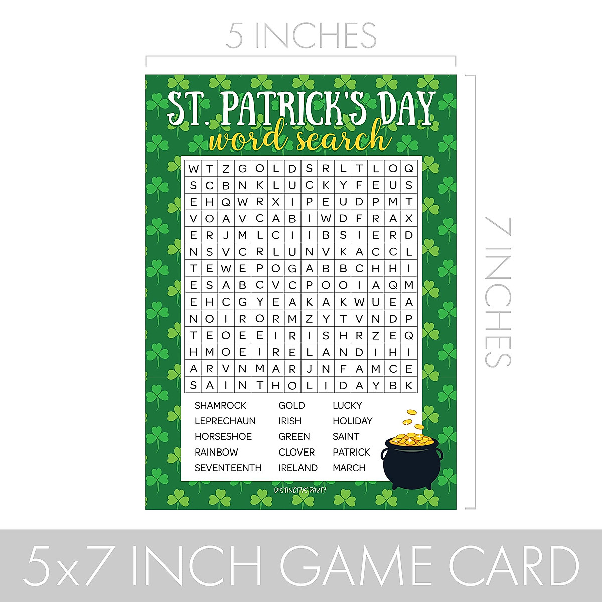 DISTINCTIVS St. Patrick's Day Word Search Party Game – 25 Player Cards, Classroom Party Activity, Fun Game for Kids, Educational St Patricks Day Game