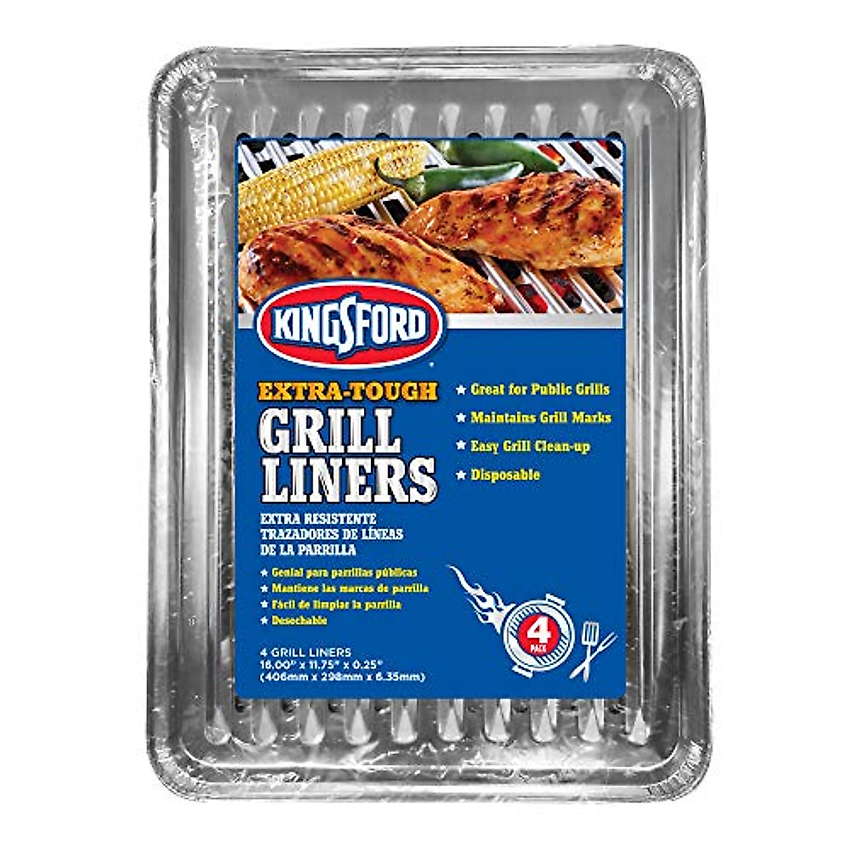 Kingsford Extra Tough Aluminum Grill Liners | Heavy Duty Grill Liners | Disposable Grilling Liners Prevent Food From Falling Through Grill Grates, 4 Count