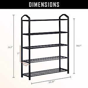YSSOA 5-Tier Stackable Shoe Rack, 15-Pairs Sturdy Shoe Shelf Storage, Black Shoe Tower for Bedroom, Entryway, Hallway, and Closet, 1 Pack