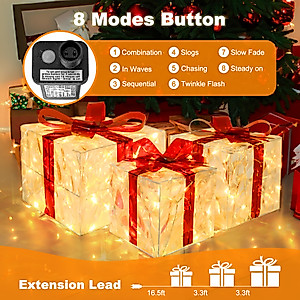 Large Christmas Lighted Present Boxes Decorations, Plug-In Transparent Warm White 76 LED Light Up Gift Boxes Outdoor Indoor for Christmas Tree Yard Home Lawn Holiday Outside Xmas Decor Set of 3
