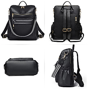 Dora & Liz Women Backpack Purse Fashion Leather Designer Ladies Convertible Travel College Shoulder Bags with Colorful Strap (Black-2Pack)