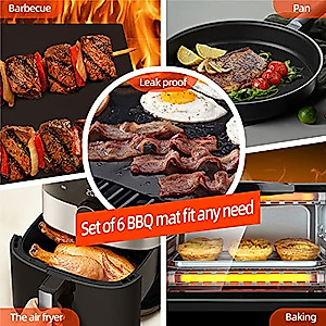 ITZH Grill BBQ Mat 6 Set Heavy Duty, Non-Stick, Heat Resistant and BPA-Free Reusable Grill Mats Supplied with Cleaning Brush and Bottle Opener