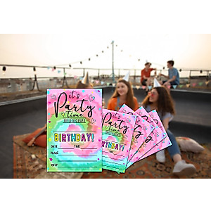 Birthday Party Invitation Cards for Teens, Tie Dye Party, Party Invitation for Girls Boys, Party Celebration for Kids, Personalized 20 Cards With 20 Envelopes – A002