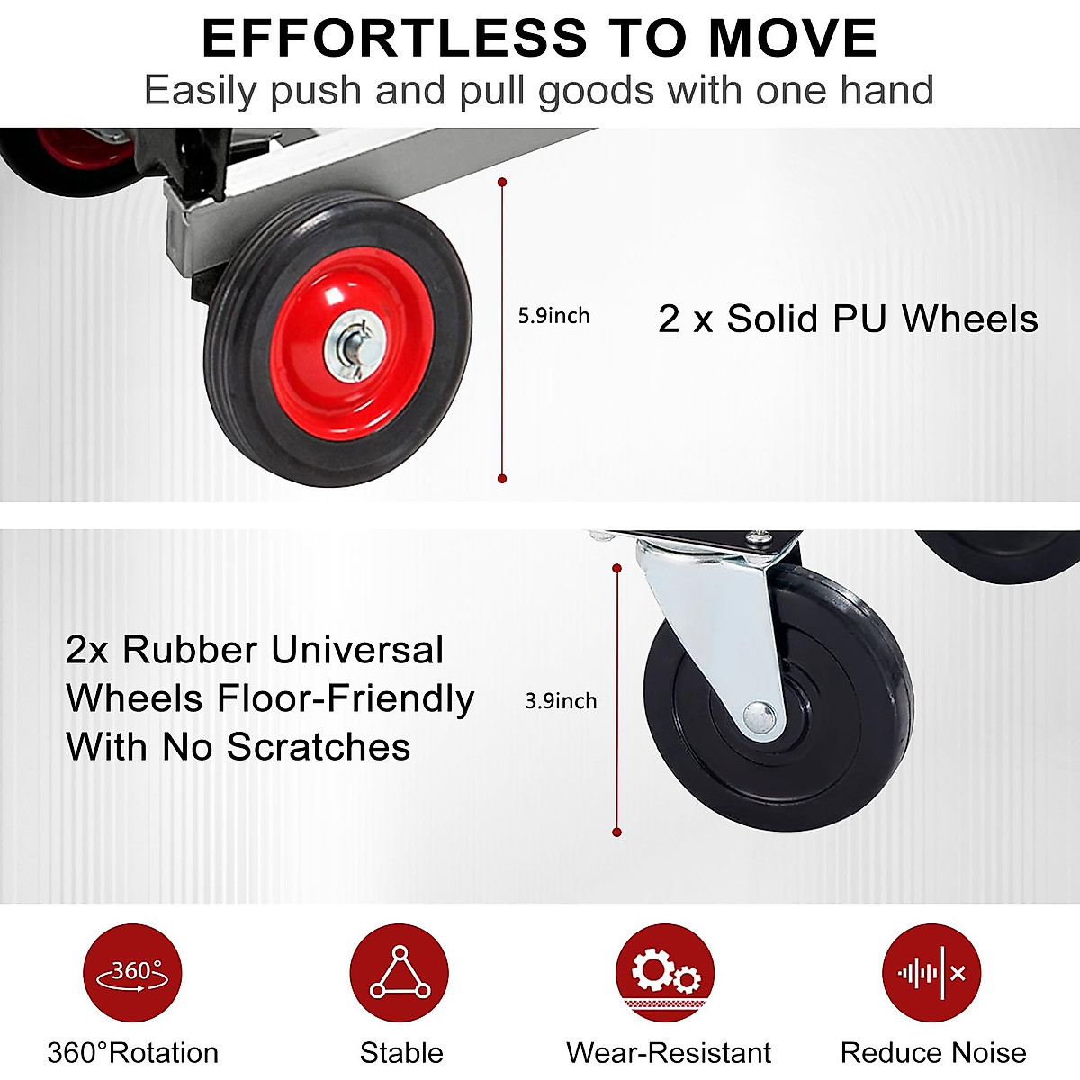 Aluminum Folding Hand Truck,440 lbs Heavy Duty 2 in 1 Convertible Hand Truck Dolly with Pneumatic Wheels,Telescopic Handles and 2 Elastic Ropes Collapsible Hand Cart for Luggage Moving Warehouse