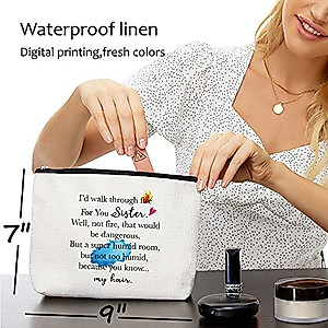 Blue Leaves Sister Gifts from Sister, Brother,Sister Birthday Gift-Rakhi Gift Funny Best Sister Gifts For Soul Sister, Big Sister,Little Sister - I Walk Through Fire For You Sister - Makeup Bag