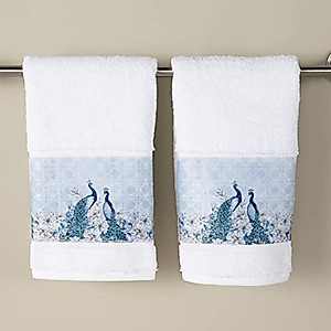 The Lakeside Collection Blue Peacock Hand Towels - Matching Set of Towels for Bathroom Décor - Set of 2