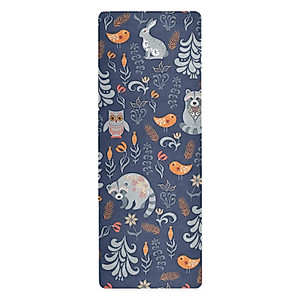 OTVEE Flowers Animals Raccoons Owls Yoga Mat for Women Non Slip Ultra Thin 1 MM Travel Yoga Mat with Carrying Bag Suede Fitness Exercise Mat for Yoga Pilates Workout Routines Camping