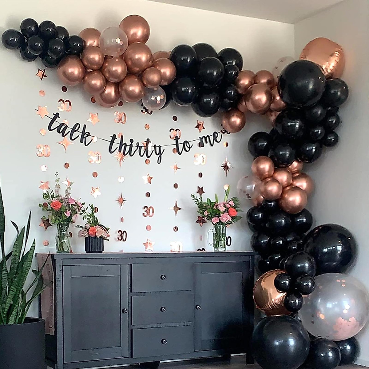 NISOCY Black and Rose Gold Balloons Garland Arch Kit, 120PCS Black Metallic Rose Gold Confetti Balloons for Engagements Wedding Valentine's Day Graduation Birthday Anniversary Party Decorations