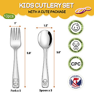 VITEVER 10-Piece Toddler Utensils, Kids Stainless Steel Silverware Set, Children Safe Forks and Spoons - Mirror Polished, Dishwasher Safe