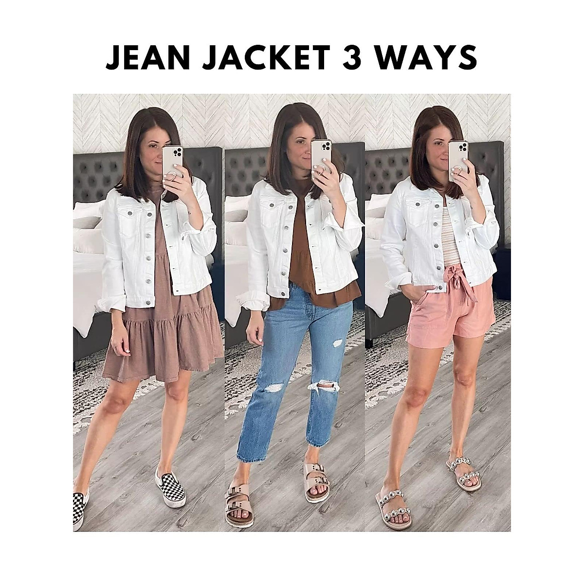 luvamia Women's Casual Denim Jacket Stretch Long Sleeve Button Down Basic Jean Trucker Jacket Womens Jackets for Fall White Size X-Large Fits Size 16 / Size 18