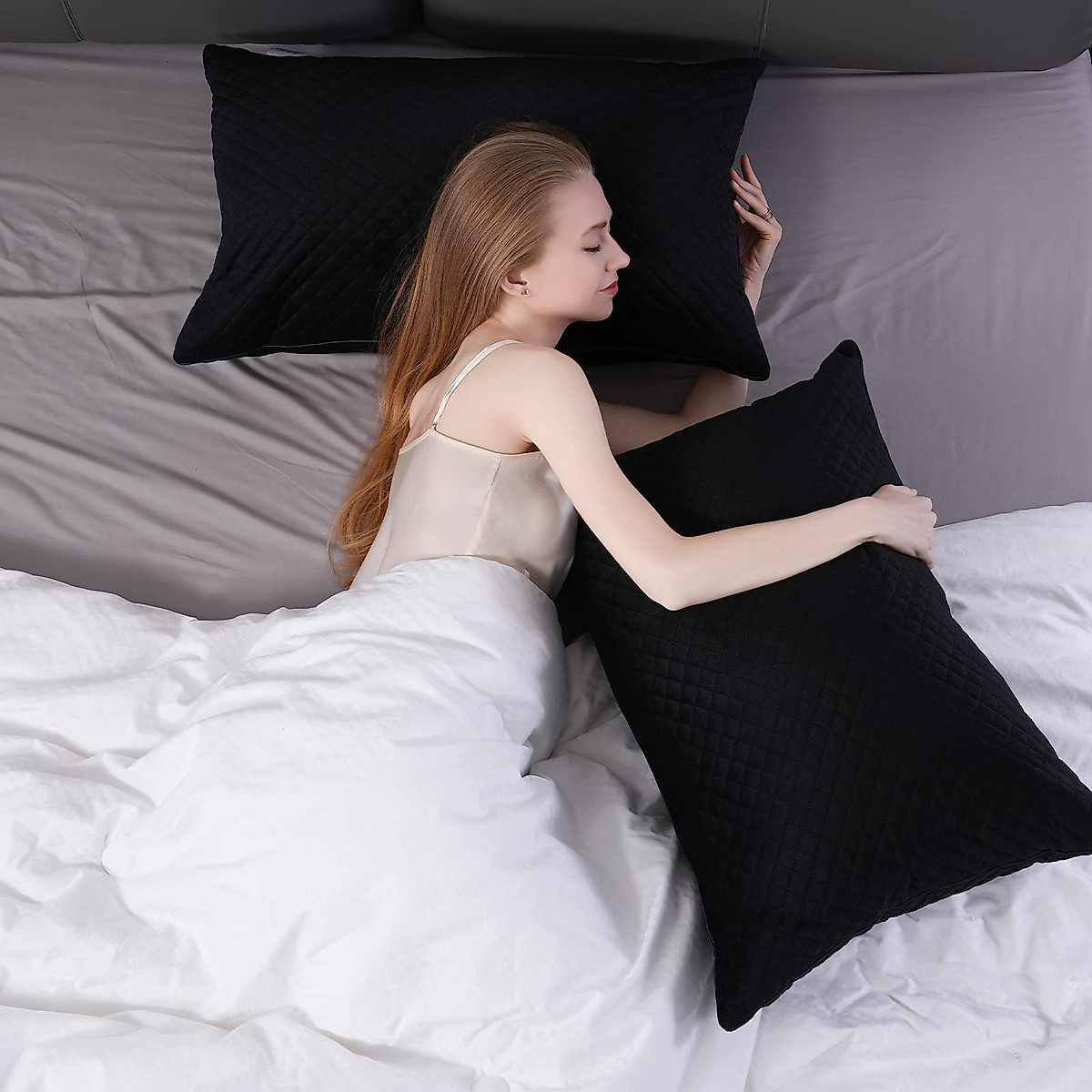 GOHOME Soft Pillows for Sleeping - Hotel Collection King Size Pillows 2 Pack for Side, Back and Stomach Sleepers, Velvet Bed Pillows with Adjustable Filling, Black 20"x36"