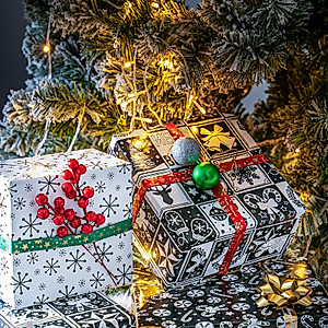 LeZakaa Christmas Wrapping Paper Mini Roll - Bell & Tree/Candy Canes/Snowflakes in Black & White for Gift Wrap, Arts Crafts - 17 x 120 inches - 3 Rolls (42.5 sq.ft.ttl.)