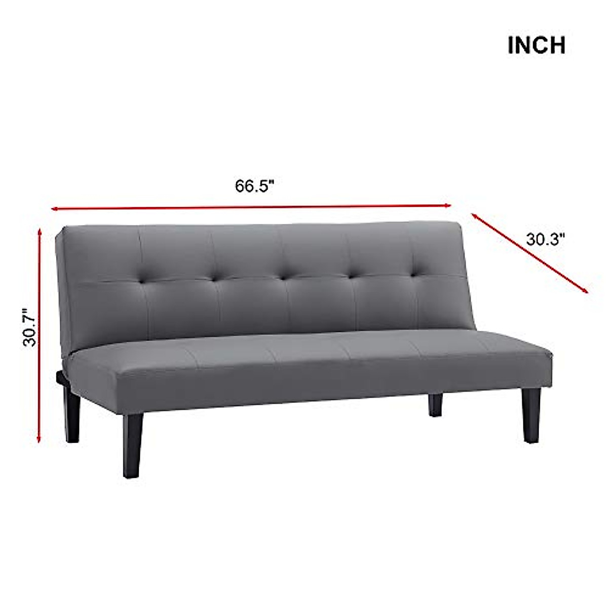 LTT Futon Sofa Bed, Futon Couch, Folding Sofa Bed Dual-Purpose Multi-Functional Grey Pu Solid Wood Legs Sofa Bed