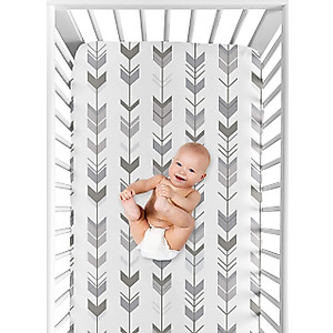 Grey and White Arrow Baby or Toddler Fitted Crib Sheet for Woodland Arrow Collection by Sweet Jojo Designs