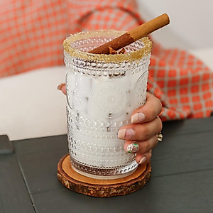 Kate Aspen Hobnail Beaded Floral Clear Drinking Glasses Set of 6, (13 oz) Vintage Glassware Set Cocktail Glass Set, Juice Glass, Water Cups | Great Hostess Gift & Gift for New Home Owners