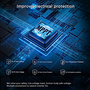 Y&H 500W Grid Tie Inverter DC16V-28V MPPT Pure Sine Wave AC110V Output for 12V Solar Panel,Adjutable 12V Battery Discharge