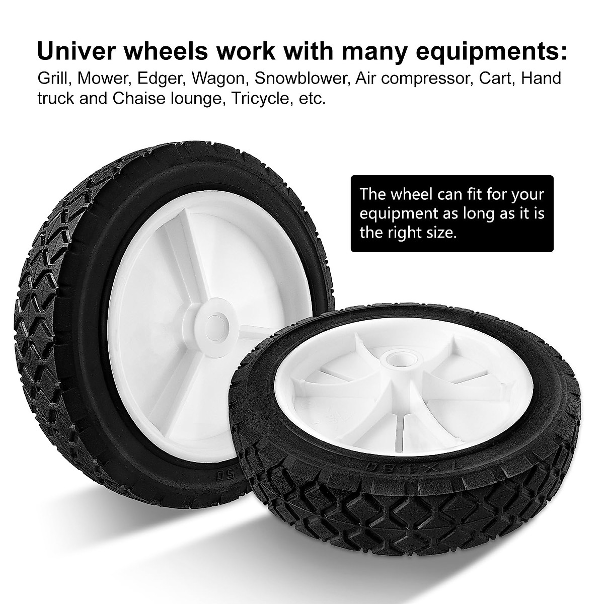 budrash 7 Inch Wheels Replaces for Oregon 72-107, 2 Pack Universal Wheels Tires Compatible with Craftsman JD Lawnmower Edger, BBQ Grills, Radio Flyer Wagon, Hand Truck, Utility Cart, Snowblower