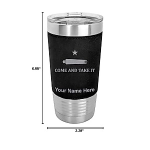LaserGram 20oz Vacuum Insulated Tumbler Mug, Texas Come and Take It Flag, Personalized Engraving Included (Faux Leather, Black)