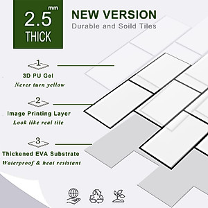 STICKGOO 10-Sheet Backsplash Peel and Stick Subway Tile, Self Adhesive Vinyl Wall Tiles, Stick on Backsplash for Kitchen and Bathroom(Thicker Design, White with Black Grout)