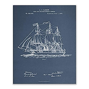 Sailboat Patent Wall Decor - Set of 6 (8x10) sailing art prints