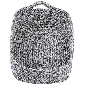 Woven Cotton Rope Storage Basket, Cube Changing Table Organizer for Closet Towels, Baby Nursery Bin, Small Dog Cat Toy Box, Gift Baskets empty (14.5"x 11"x 5") by CIKI HOME