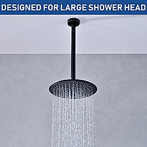 HANEBATH 12 Inch Ceiling Mount Shower Arm and Flange, Matte Black Shower Head Extension Arm, Thick 304 Stainless Steel