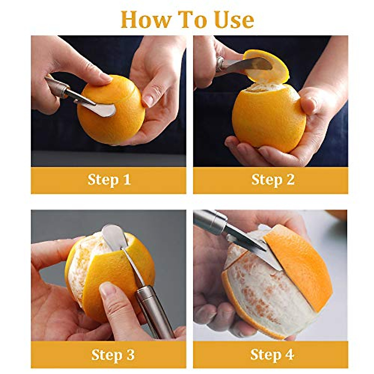 Orange Citrus Peelers Stainless Steel Slicer Cutter Peeler Remover Opener Humanized Design Curved Handle Fruit Tools Kitchen Gadget