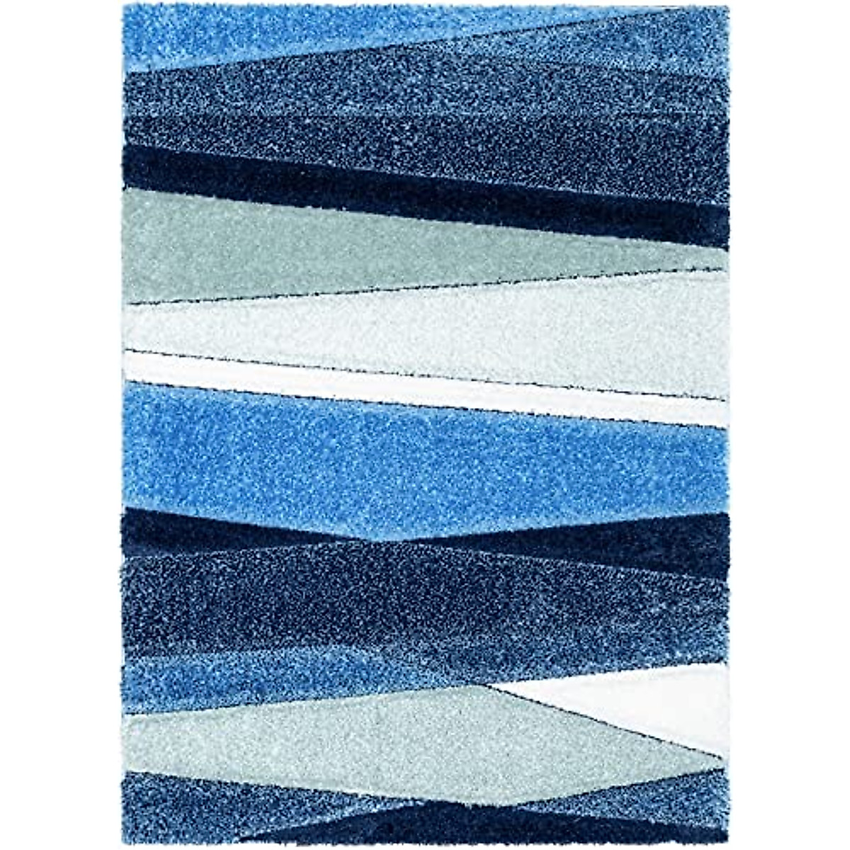 Well Woven Aphollo Light Blue Triangles Geometric Thick Soft Plush 3D Textured Shag Area Rug 8x10 (7'10" x 9'10")