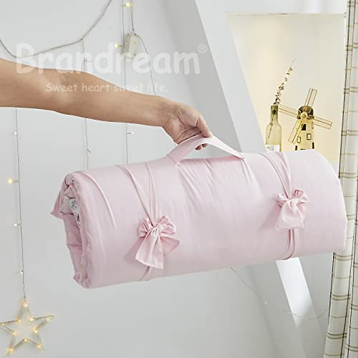 Brandream Toddler Nap Mat Set Girls Farmhouse Sleeping Bag with Pillow American Country Baby Kids Nap Mat Set with Soft Blanket Pink Flower Print,100% Cotton