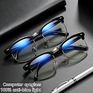 RuiJinGen Computer Gaming Blue Light Blocking Glasses Half frame Retro Semi Rimless Clear Lens Glasses Eyewear Men Women