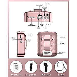 Uonkeus Portable Rechargeable Voice Amplifier Mini Wired Microphone Headset & Waistband Personal Power Amplifiers Loudspeaker for Teachers, Coaches, Tour Guides, Meeting, Presentation (Rose Gold)