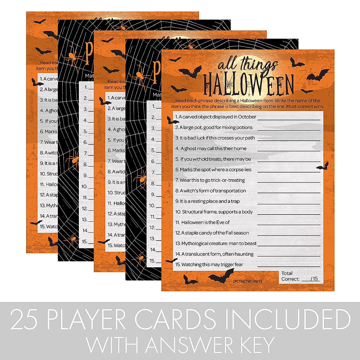 DISTINCTIVS Halloween Party Games, Halloween Trivia & Phobia Match 2 Game Bundle - 25 Count