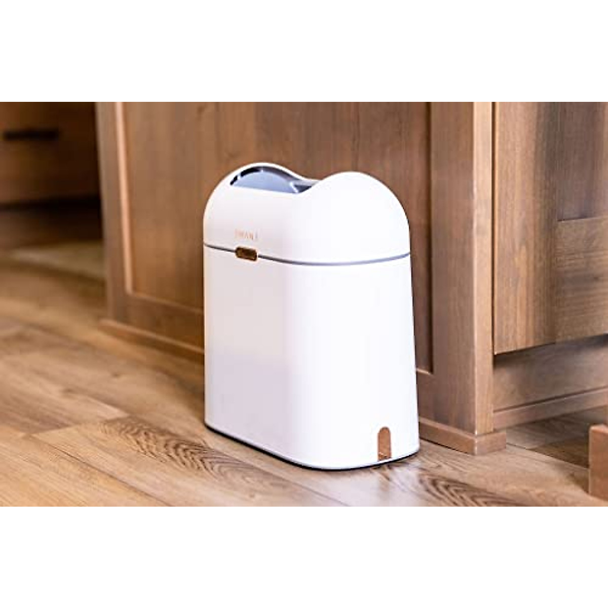EMANE Motion Sensor Butterfly Lid Trash bin White Water Proof Golden Button for Office use, Kitchen, Bathroom Touchless Trash can