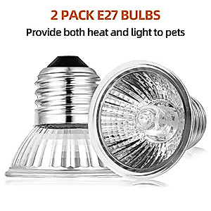 LETGOALL 2-Pack 50W Reptile Heat Lamp Bulbs, UVA + UVB Full Spectrum Sun Lamp Bulbs for Aquarium Turtle Lizard Snake Chameleons Amphibians