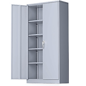 Greenvelly Metal Storage Cabinet with Locking Doors, 72" Dark Grey Lockable Storage Cabinet with Adjustable Shelves, Steel Tool Cabinets,Metal File Cabinet for Home Office, Garage (36" x 18")