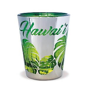 Hawaiian Tropical Foil Short 1 oz Shot Glass (Monstera Hawaii)