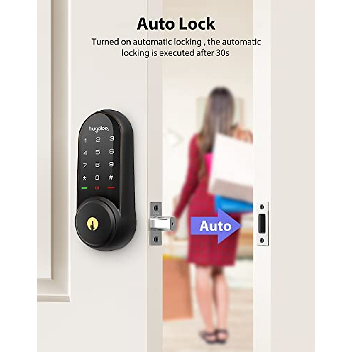 Hugolog Smart Lock,Keyless Entry Door Lock,Keypad Smart Door Lock,Smart Deadbolt Lock,Electronic Door Lock with Keyless Deadbolt,Bluetooth Digital Door Lock for Home,Airbnb,Garage