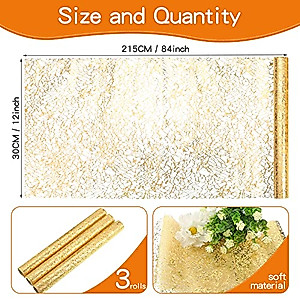 3 Pieces Gold Table Runner Metallic Glitter Table Cloths Roll Rectangle Polyester for Centerpieces Birthday Wedding Home Decor(12 x 84 Inch)